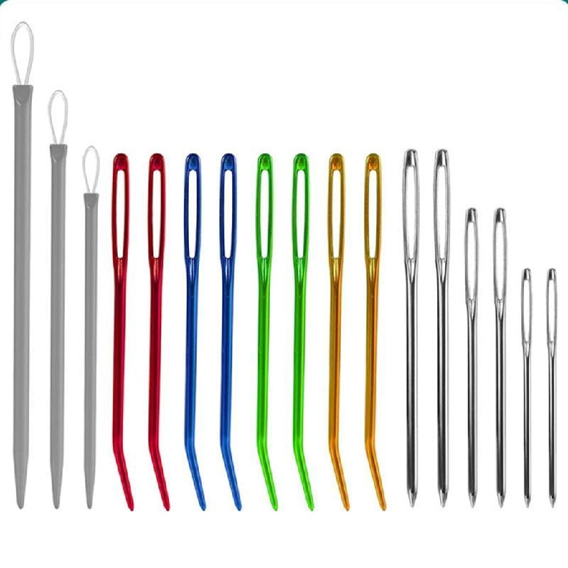 Ciwanning 17Pcs Large Eye Knitting Needle Set with Case, Curved ...
