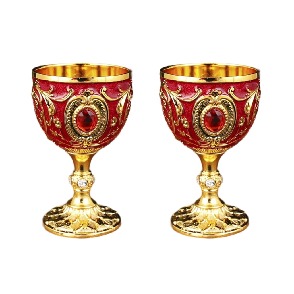 Ciwanning 2Pcs Vintage Medieval Goblet Drinking Glass Drink Cup Metal ...