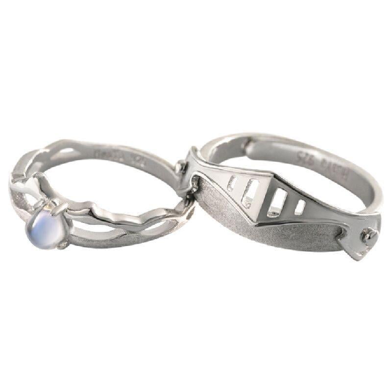 Ciwanning 2x Lovely Moonstone Couple Rings Princess and Knight Matching ...