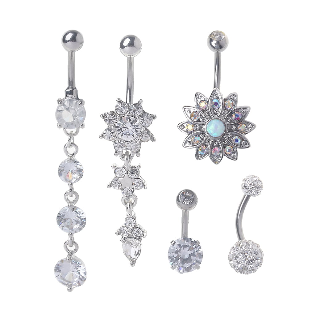 Ciwanning 5Pcs for Dangle Belly Button Navel Curved CZ Stone Piercing ...