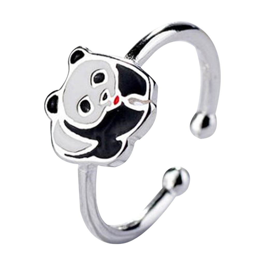 Ciwanning Dripping Oil Little Panda Rings Open Adjustable Couples Hip-hop Rings Animal Wedding ...