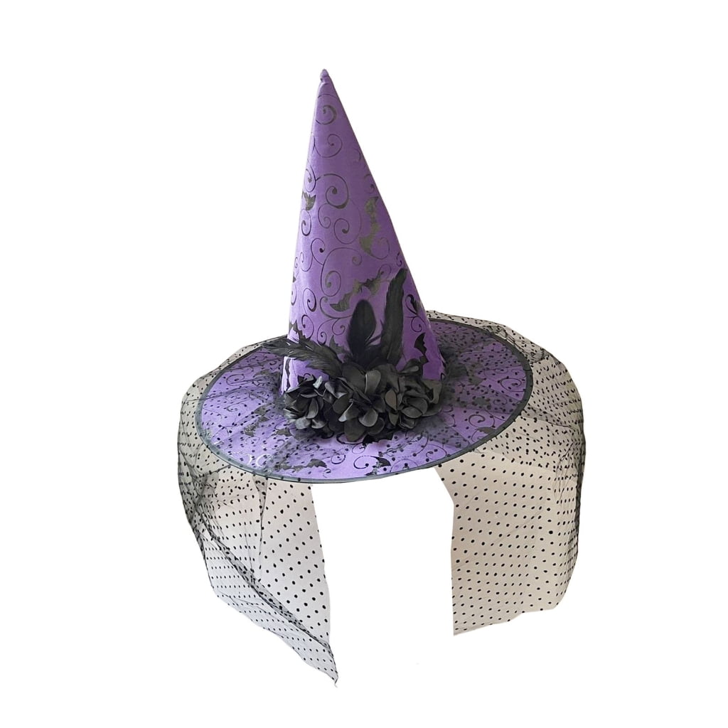 Ciwanning Elegant Witch Hat With Decorative Meshed Flowers Wizard Hat ...