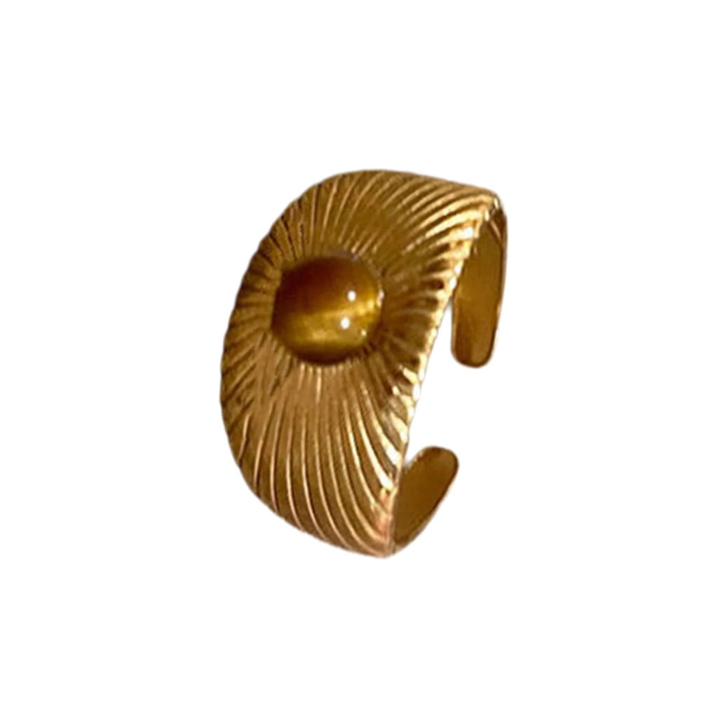 Ciwanning Fashionable Gold Color Rings with Oval Brown Stone Geometric ...