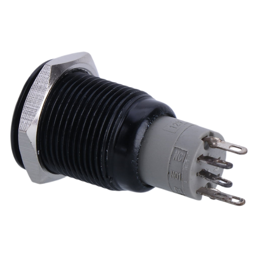 Ciwanning NEW 16mm 12V Blue LED Power Push Button Black Aluminum Metal ...