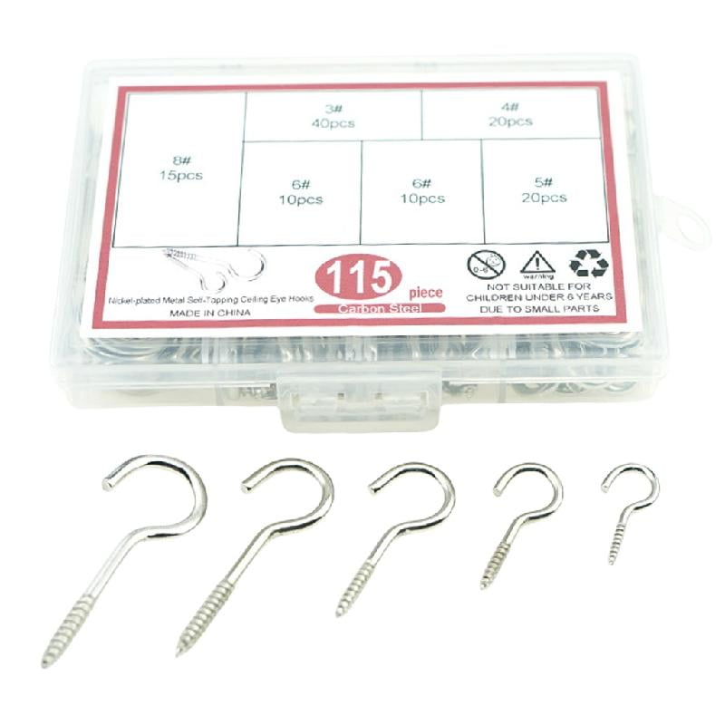 Ciwanning Pack of 115 Metal Screw Hooks Stainless Steel Ceiling Hooks ...