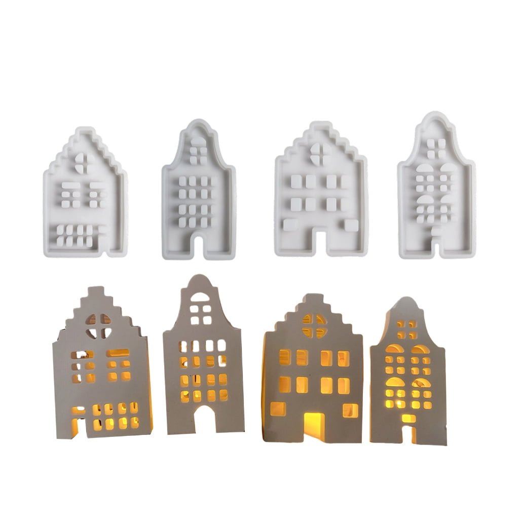 Ciwanning Pack of 4 Silicone House Molds Resin Crafting Moulds Desk ...