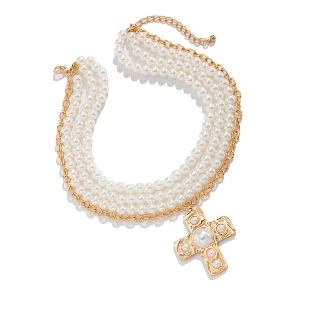 Ciwanning Practical Pearls Embellished Elegant Gold Crosses Necklace ...