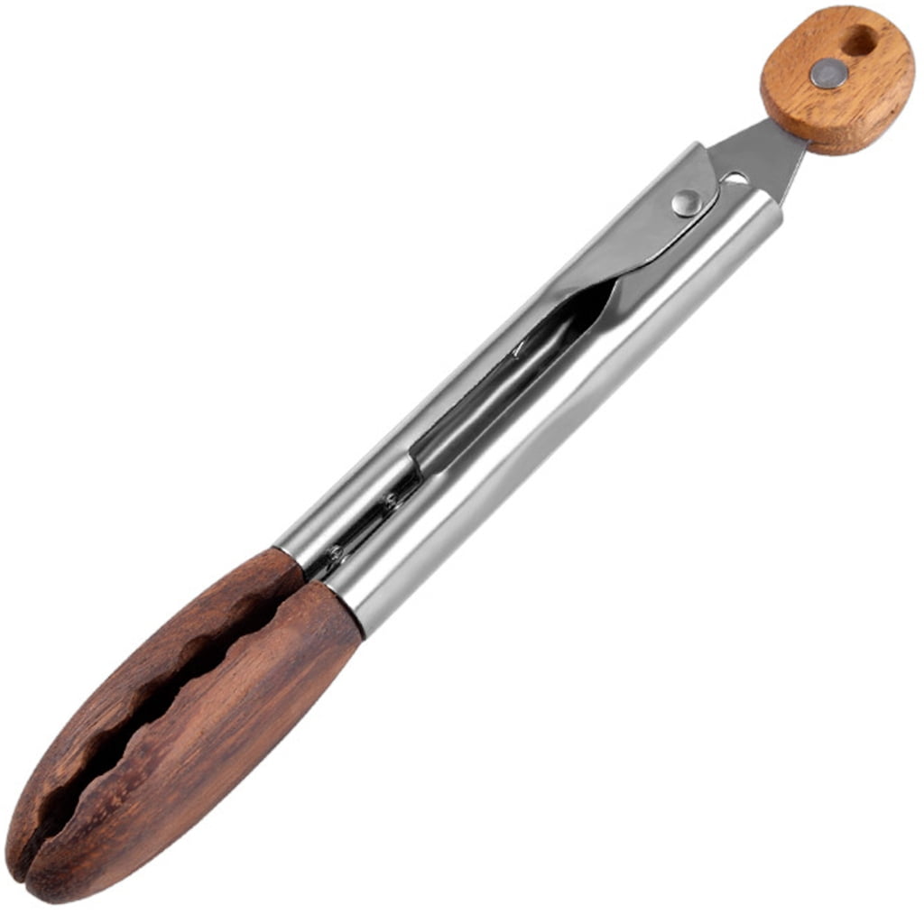 Ciwanning Sturdy Wooden Salad Tongs with Stainless Steel Handle Kitchen ...