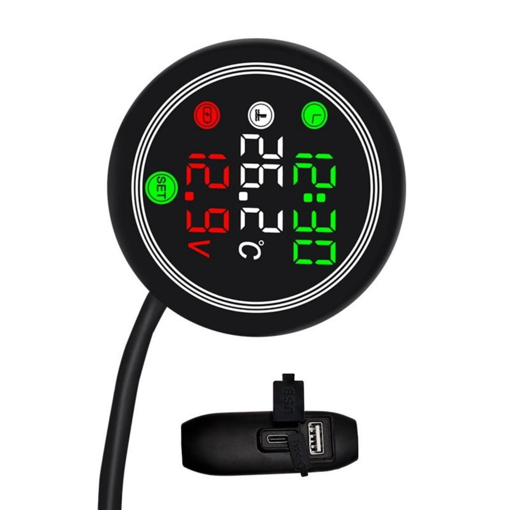 Ciwanning Waterproof Motorcycle Gauge 12V Voltage Temperature Monitor 5 ...