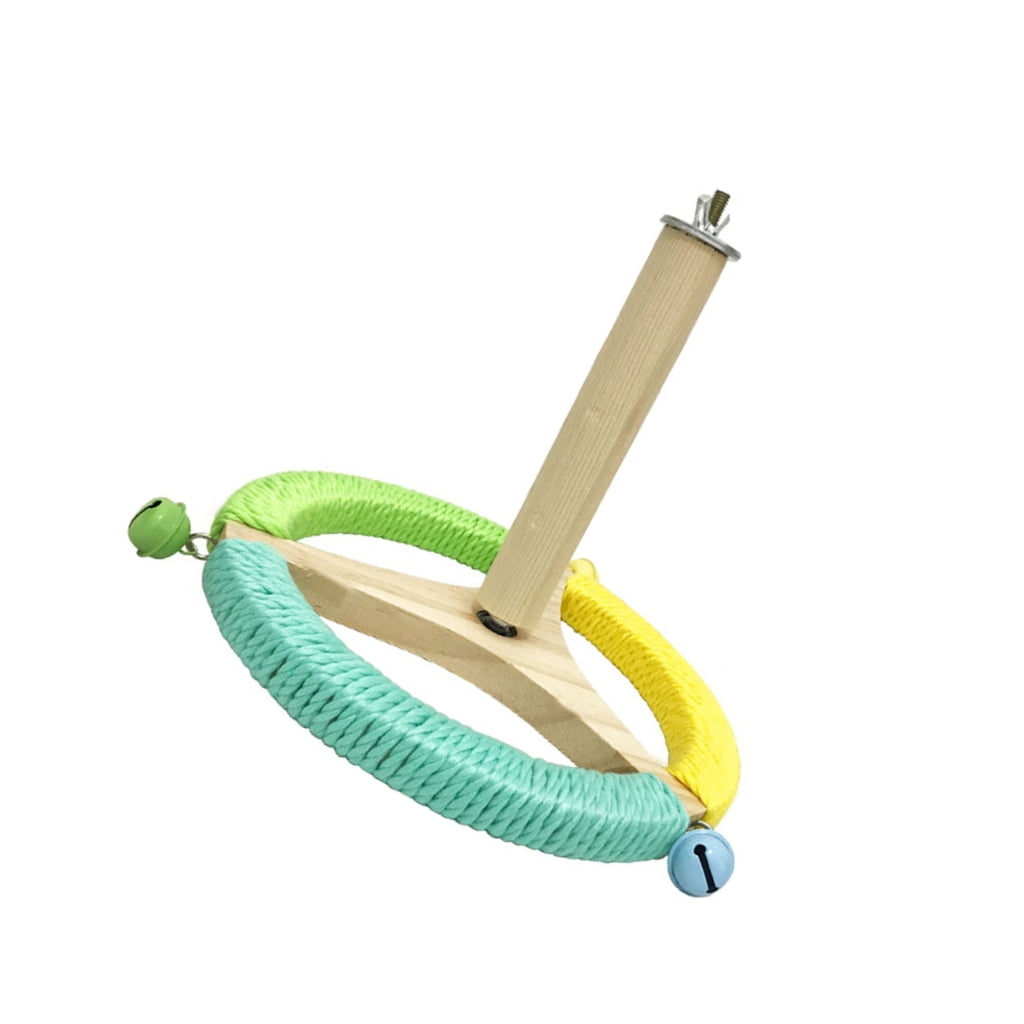 Ciwanning Wood Bird Activity Rotating Perch Chewable Toy with Bells For ...