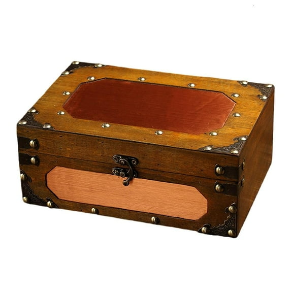 Ciwanning Wooden Trinket Box with Lock Storage Chest for Jewelry Photos ...