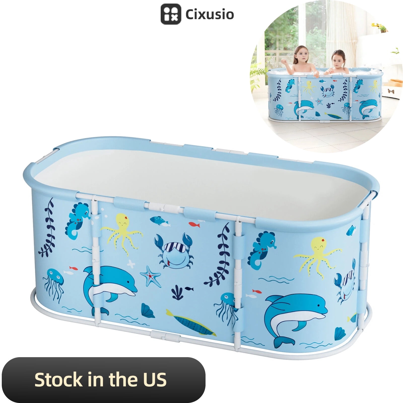 Cixusio 45in Large Portable Folding Bathtub, Freestanding Surround ...