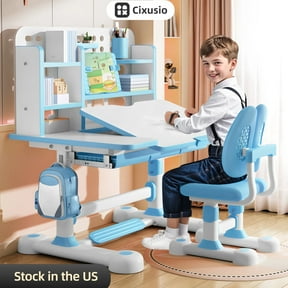 Children's Desk and Chair Set, Wood Study Desk Set with Adjustable ...
