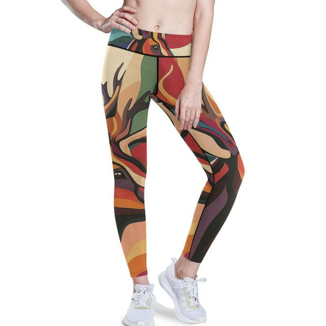 Ckdifva Antler Head Colorful Yoga Pants with Pockets for Women Workout ...