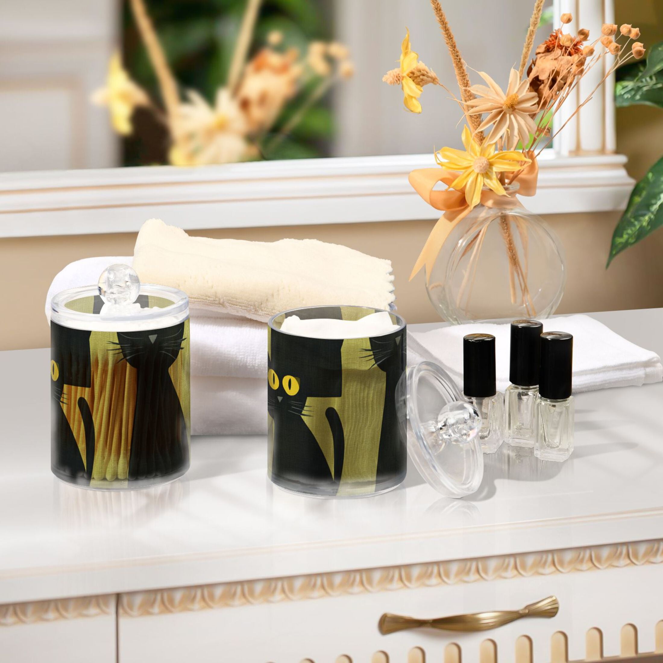 Ckdifva Black Cats in Green Storage Jar with Lid Acrylic Organization ...