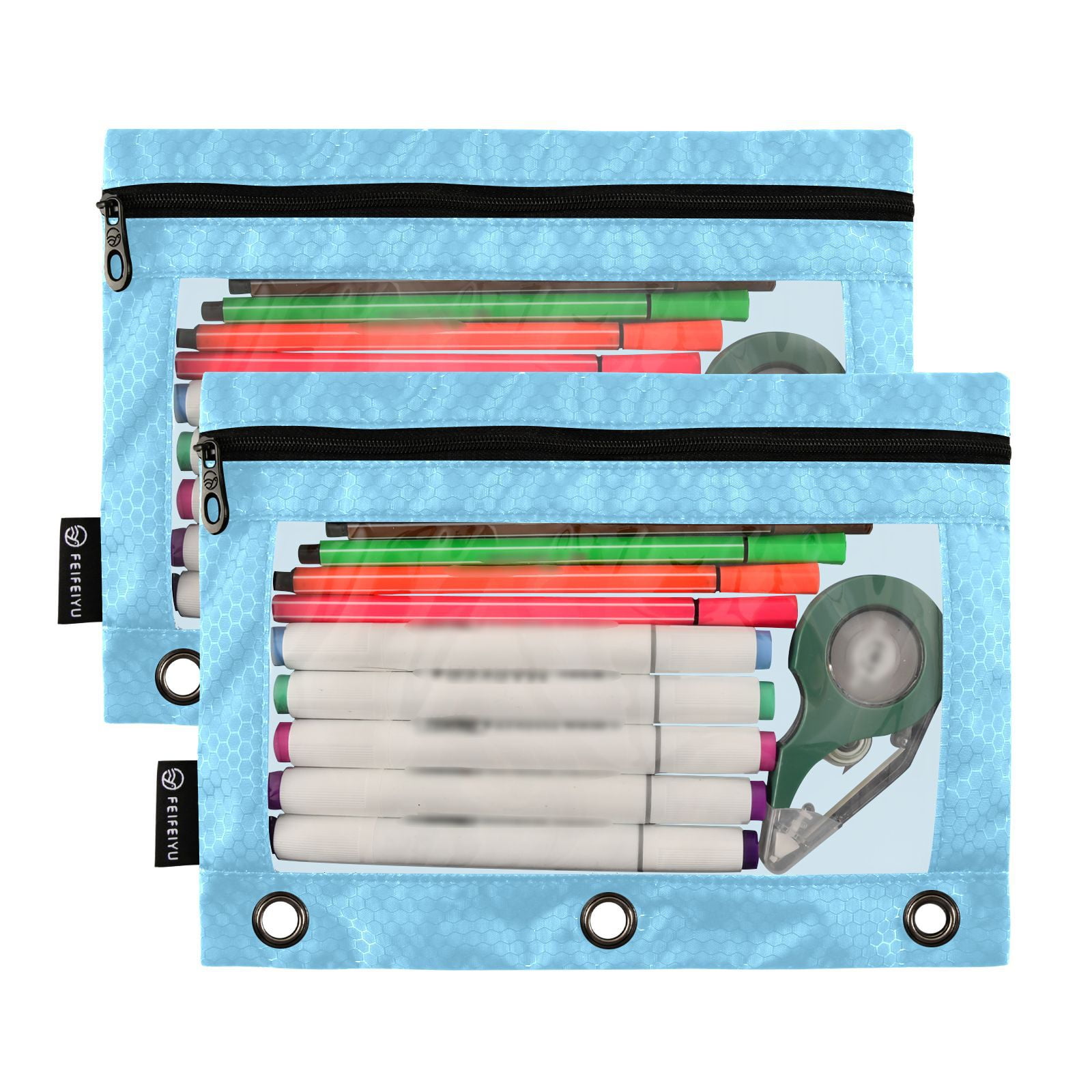 Ckdifva Blue Color Pencil Pouch 3 Ring Zipper Pencil Case Binder ...