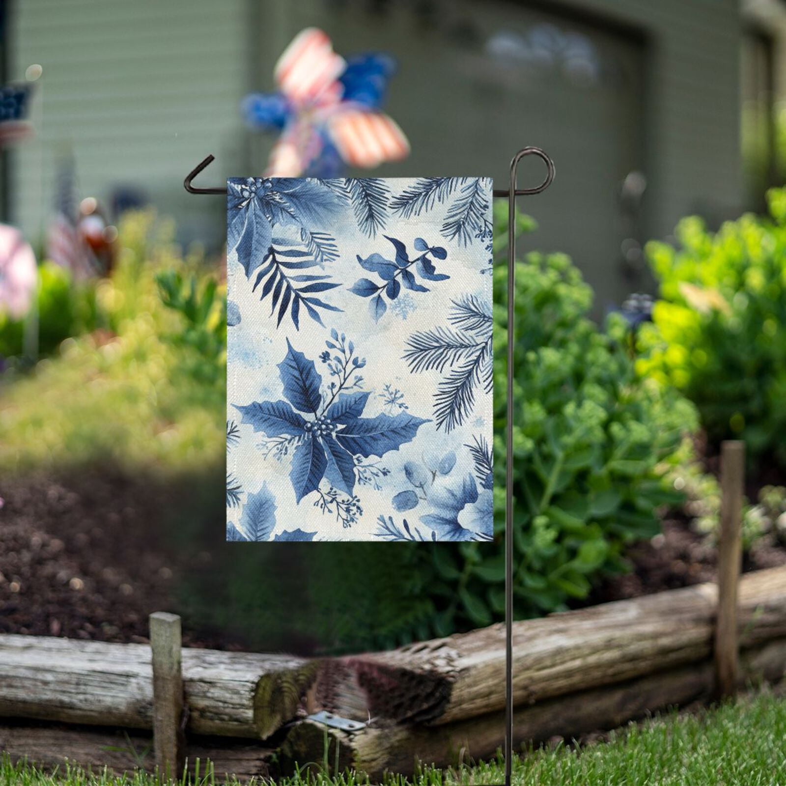 Ckdifva Blue Leaves and Flowers Garden Flag 28 x 40 Inch Vertical ...