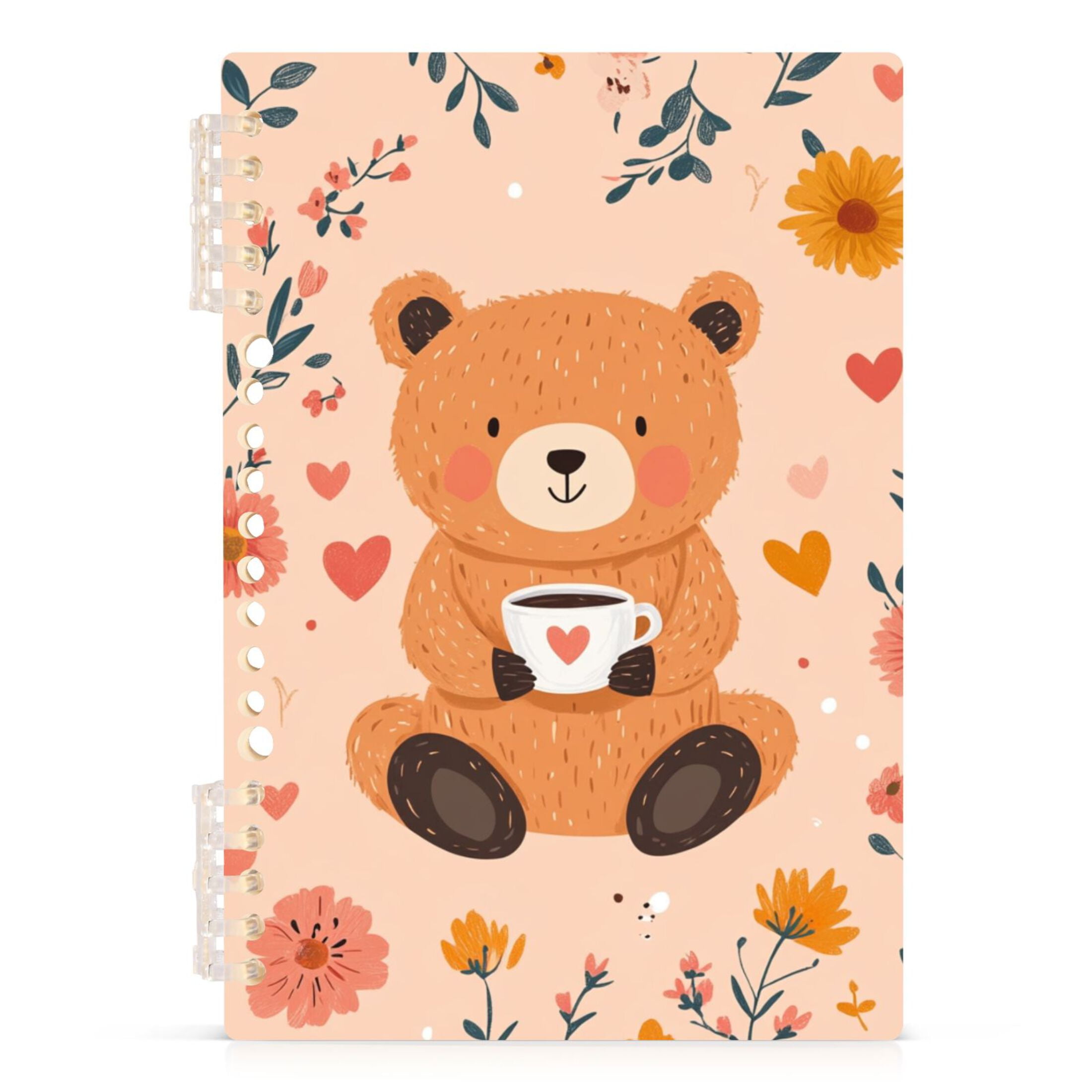 Ckdifva Brown Bear Flowers A5 Ring Binder Notebook Journey Note Diary ...