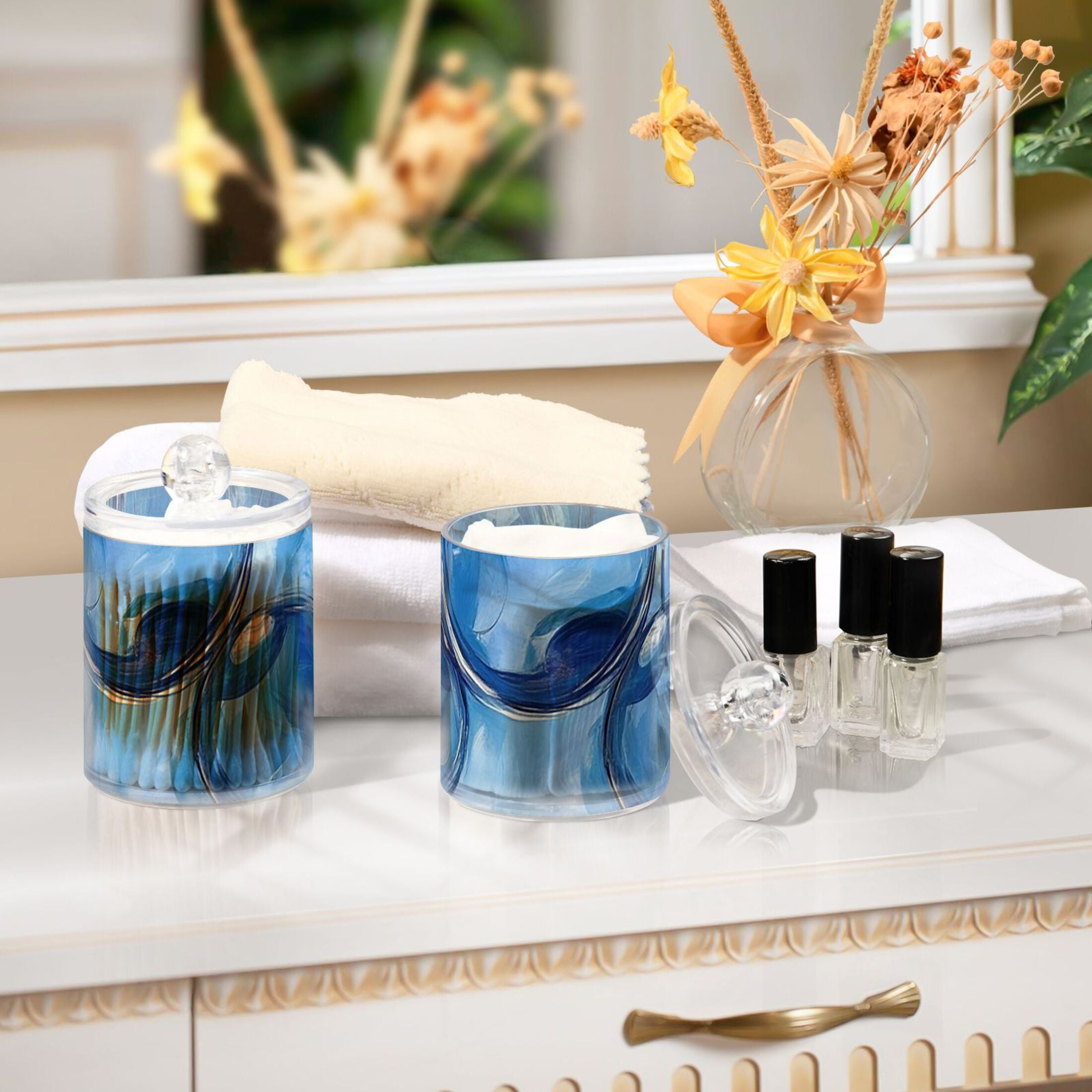 Ckdifva Bubbles Blue Storage Jar with Lid Acrylic Organization Storage ...