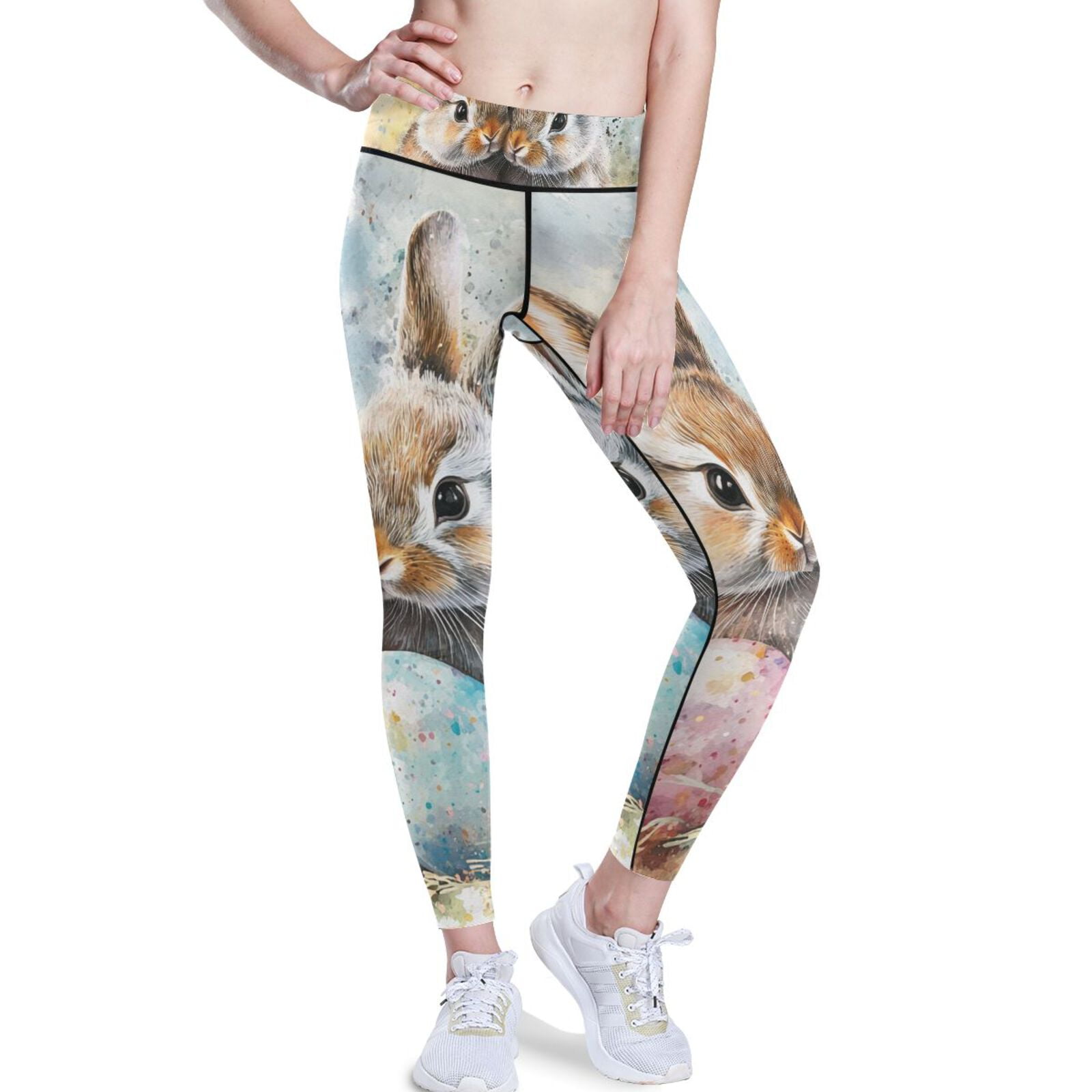 Ckdifva Bunnies Easter Eggs Yoga Pants with Pockets for Women Workout ...