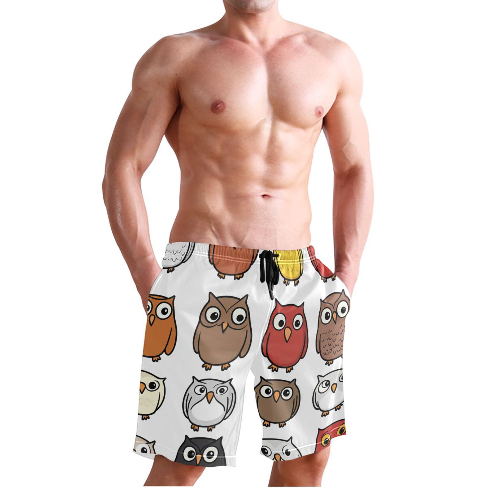 Ckdifva Cartoon Owls Men's Board Shorts Swim Trunks Drawstring Summer ...