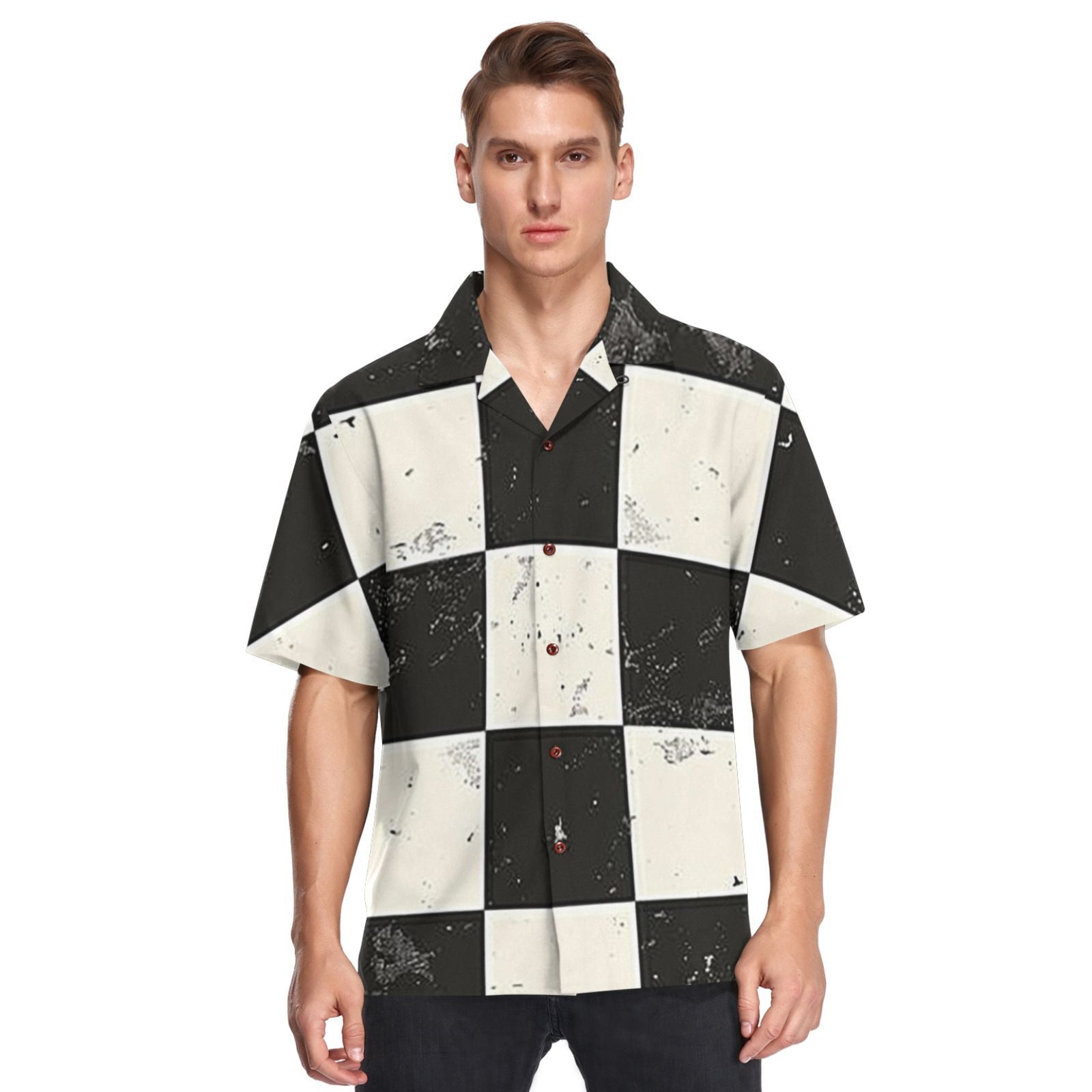 Ckdifva Checkerboard Pattern Mens Button Down Short Sleeve Shirt Casual ...