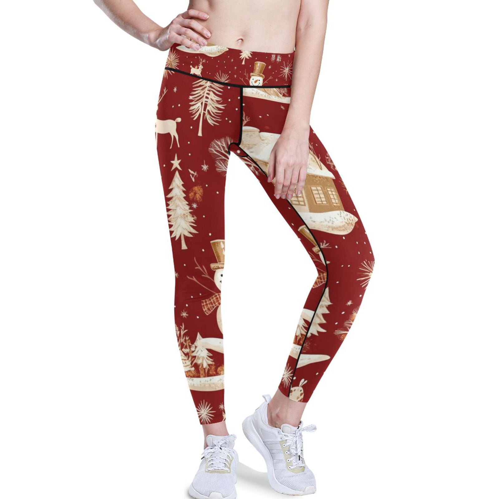 Ckdifva Christmas Snowmans Houses Red Yoga Pants with Pockets for Women ...