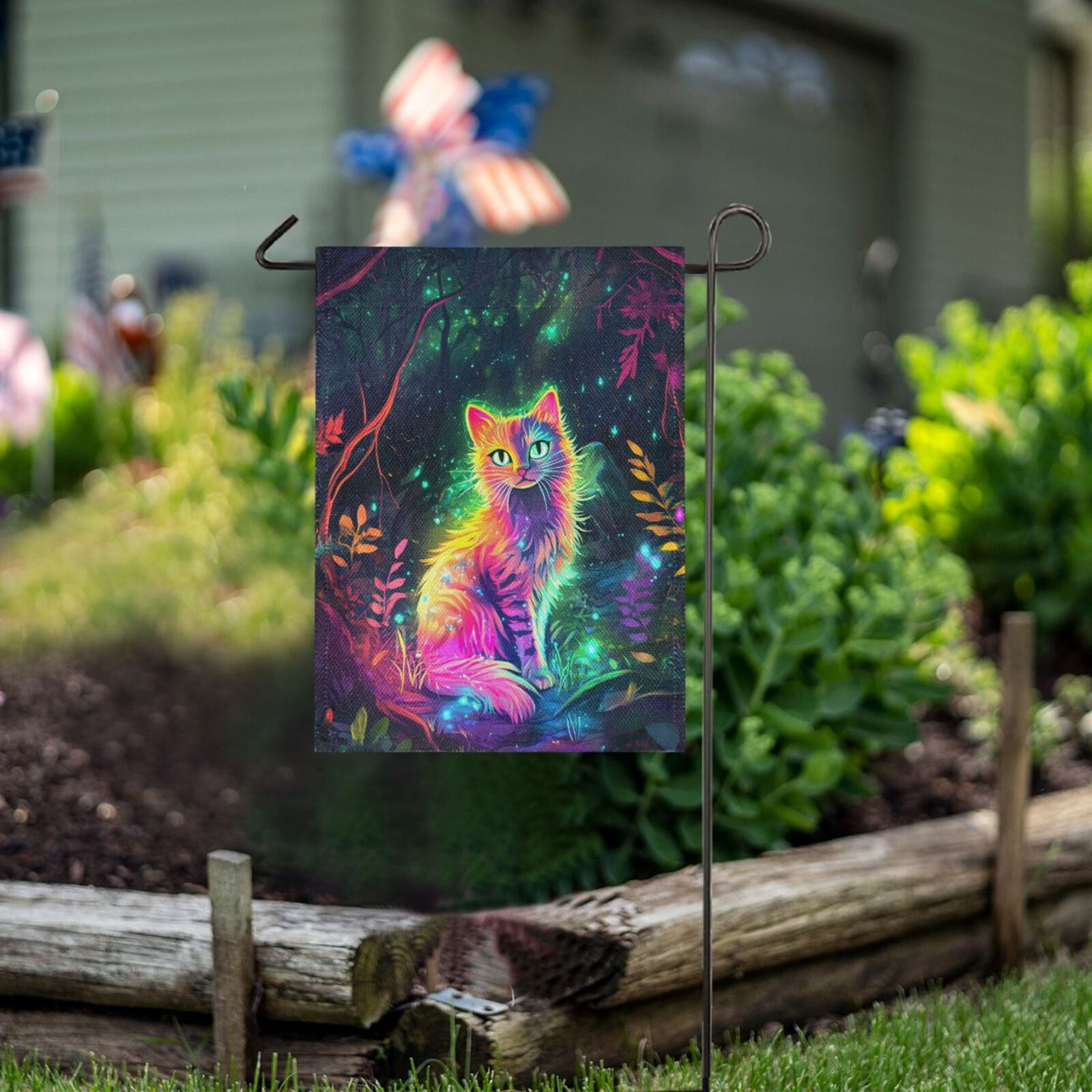 Ckdifva Colorful Cat in Forest Garden Flag 12 x 18 Inch Vertical Double ...