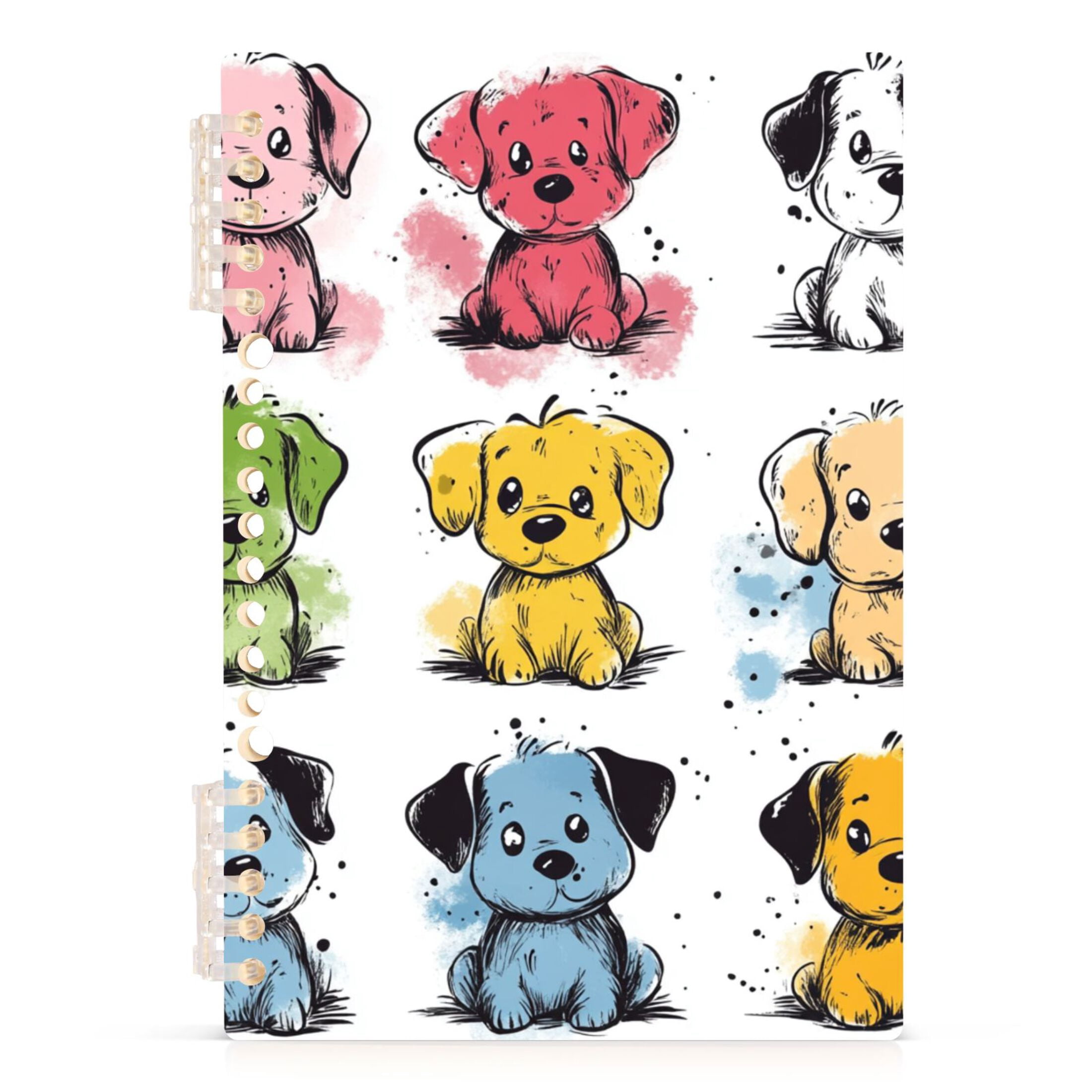 Ckdifva Colorful Doodle Dogs A5 Ring Binder Notebook Journey Note Diary ...