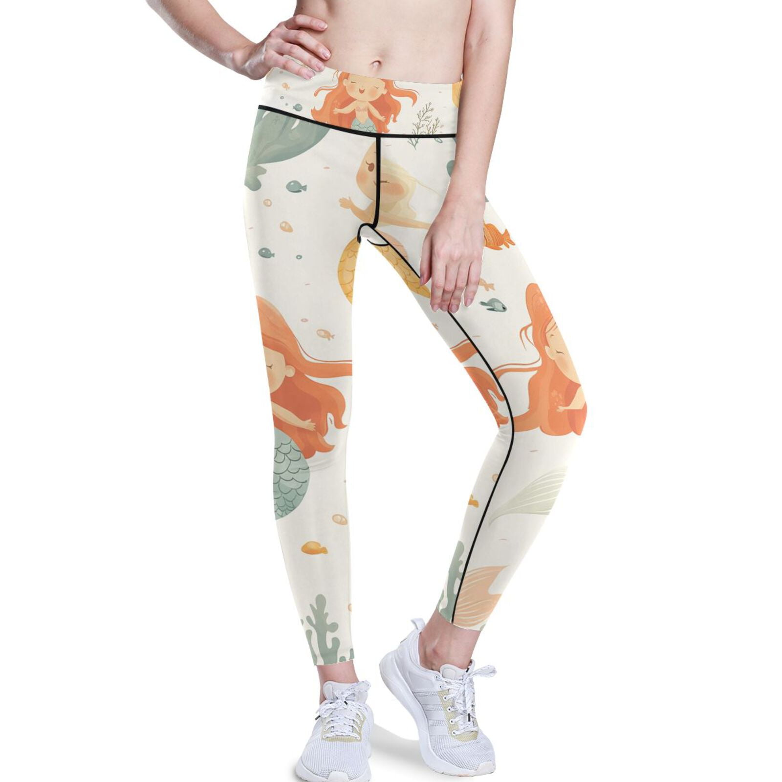 Ckdifva Cute Cartoon Mermaids Yoga Pants with Pockets for Women Workout ...