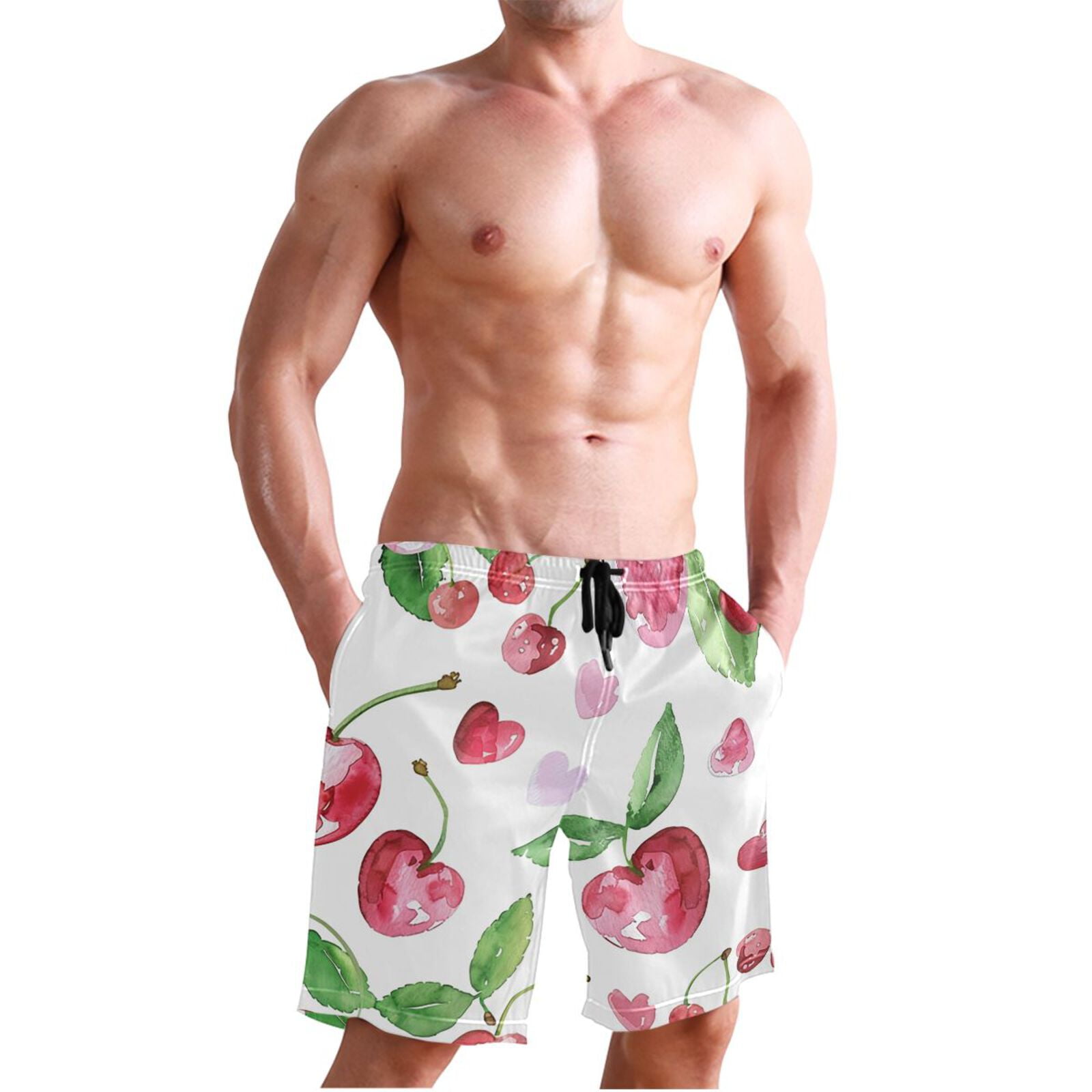 Ckdifva Cute Cherry Men's Board Shorts Swim Trunks Drawstring Summer ...