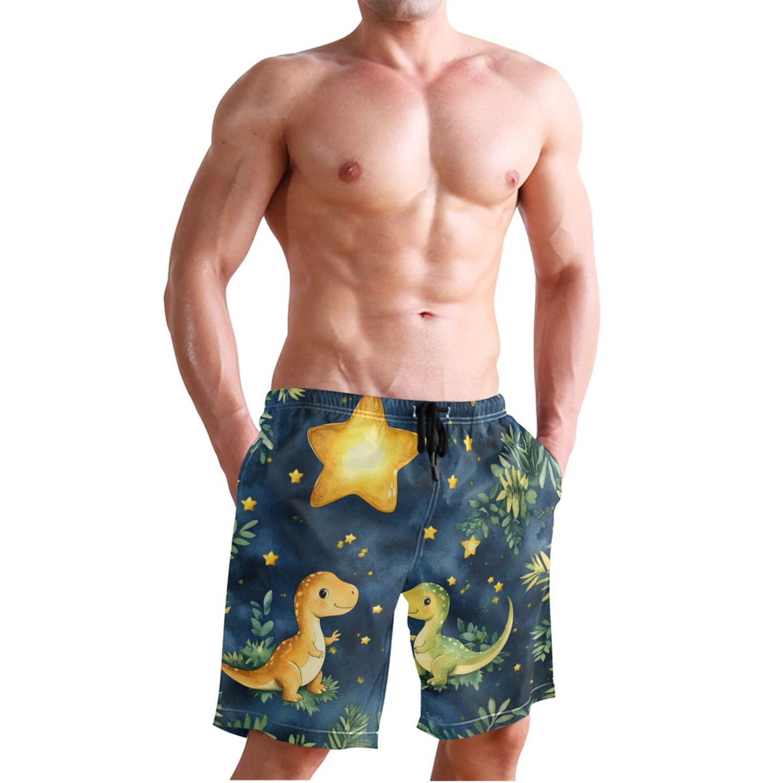 Ckdifva Dinosaur Stars Leaves Men's Board Shorts Swim Trunks Drawstring ...