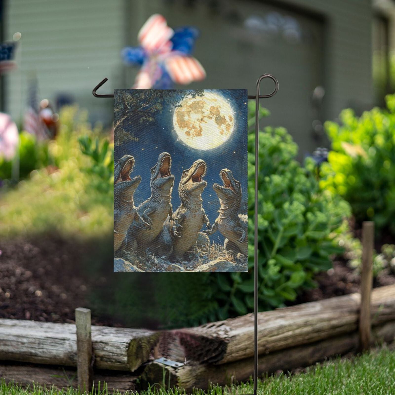 Ckdifva Dinosaurs Howling Moon Garden Flag 28 x 40 Inch Vertical Double ...