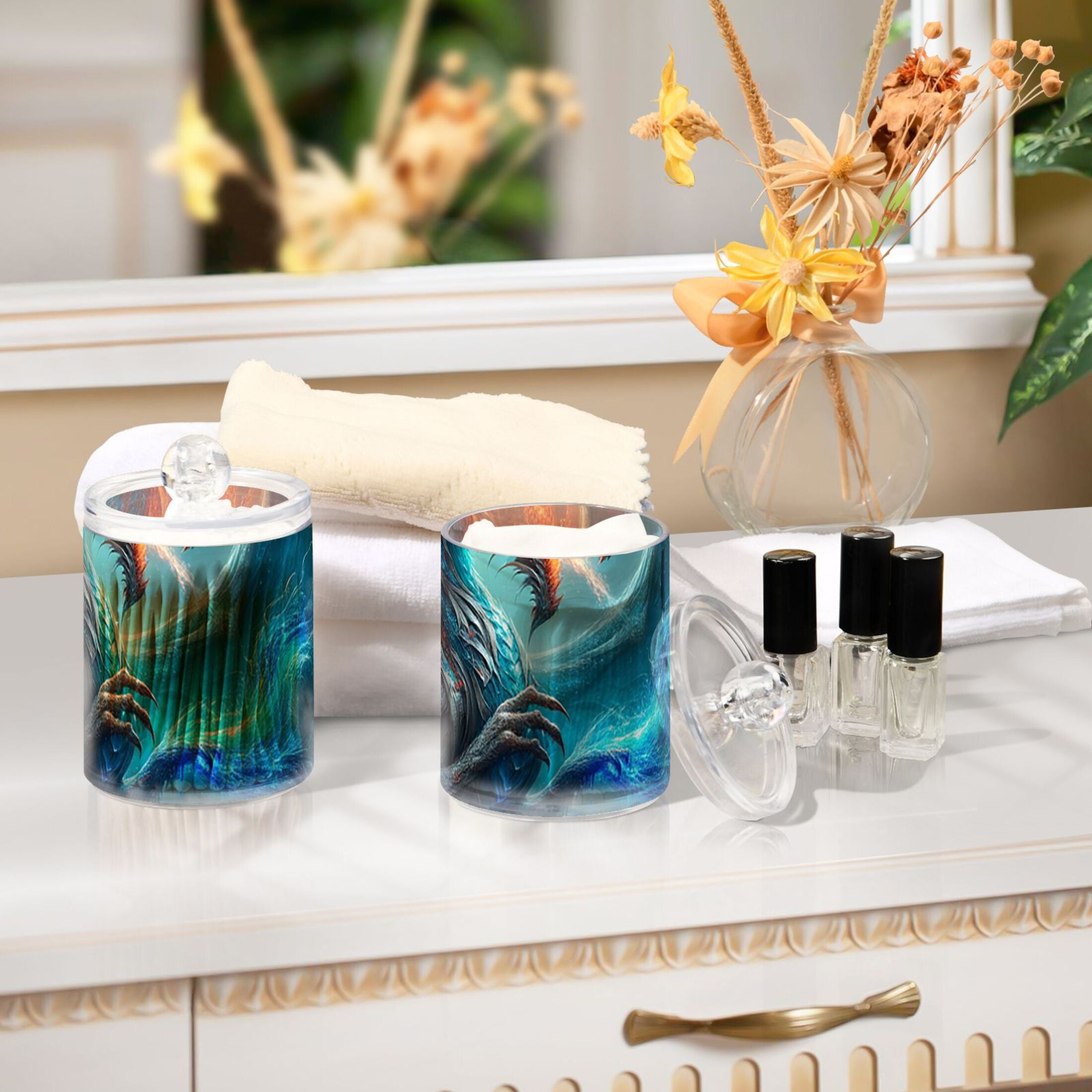 Ckdifva Dragon Fire and Water Storage Jar with Lid Acrylic Organization ...