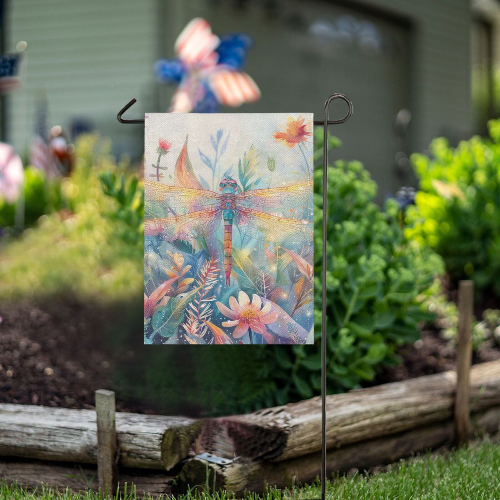 Ckdifva Dragonfly Flowers Plants Garden Flag 12 x 18 Inch Vertical ...