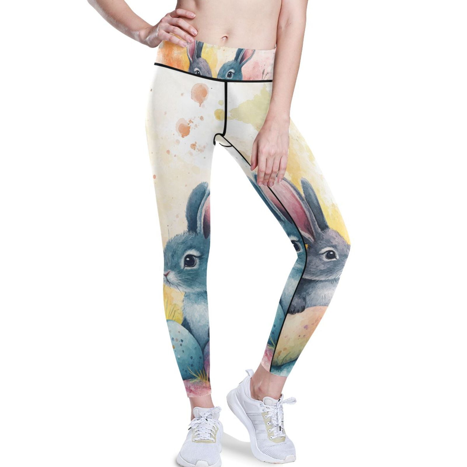 Ckdifva Easter Eggs Bunnies Leaves Yoga Pants with Pockets for Women ...