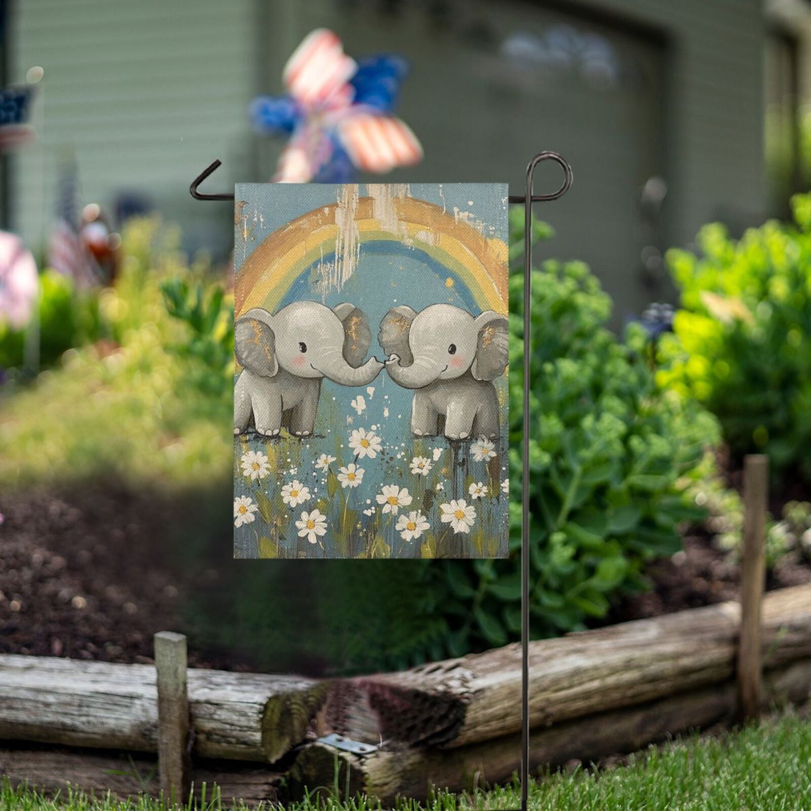 Ckdifva Elephants and Rainbows Flowers Garden Flag 28 x 40 Inch ...
