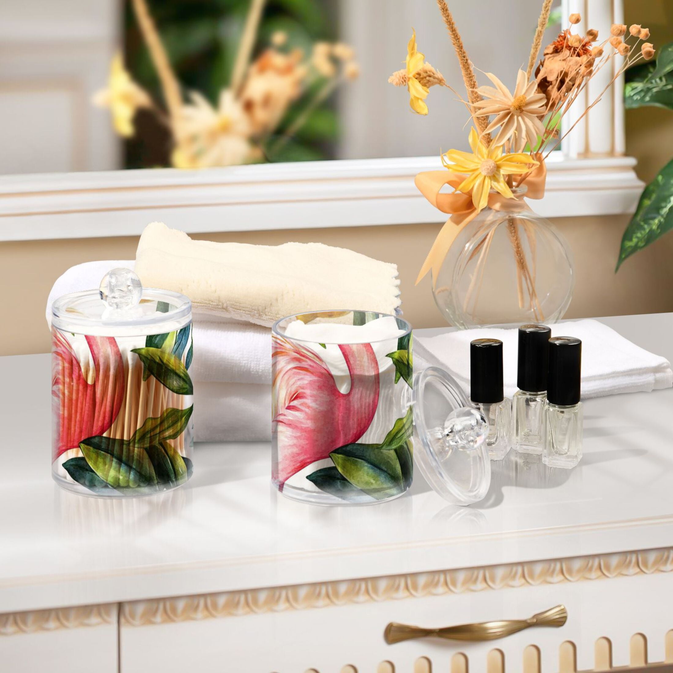 Ckdifva Flamingo Leaves Lemons Storage Jar with Lid Acrylic ...