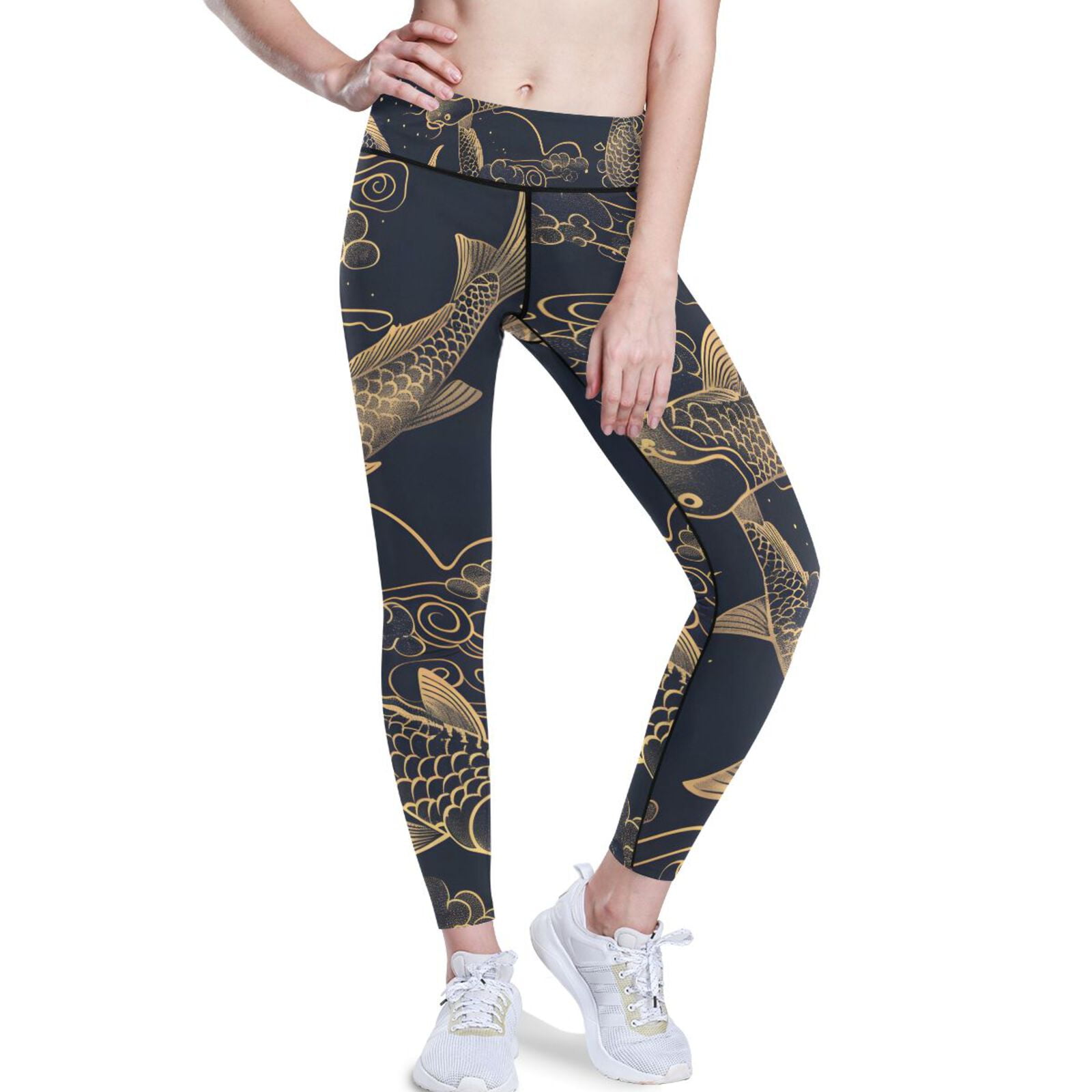 Ckdifva Gold Line Fish Yoga Pants with Pockets for Women Workout ...