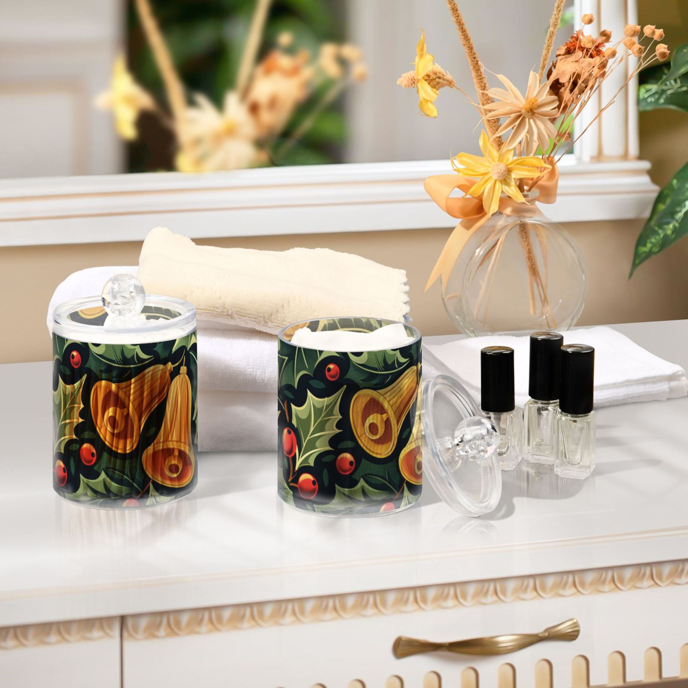 Ckdifva Holly Berries Christmas Bells Storage Jar with Lid Acrylic ...