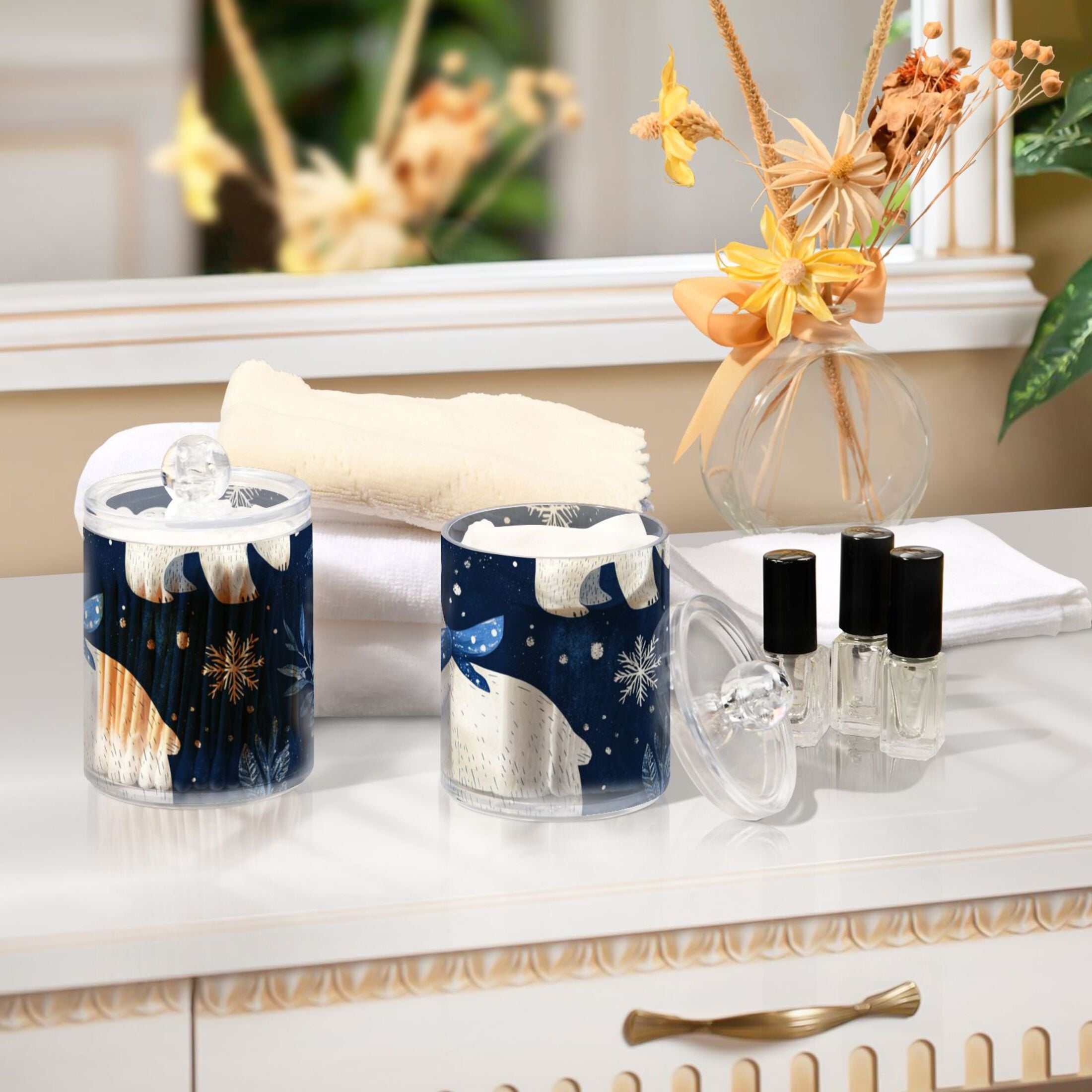 Ckdifva Leaves Polar Bears Storage Jar with Lid Acrylic Organization ...