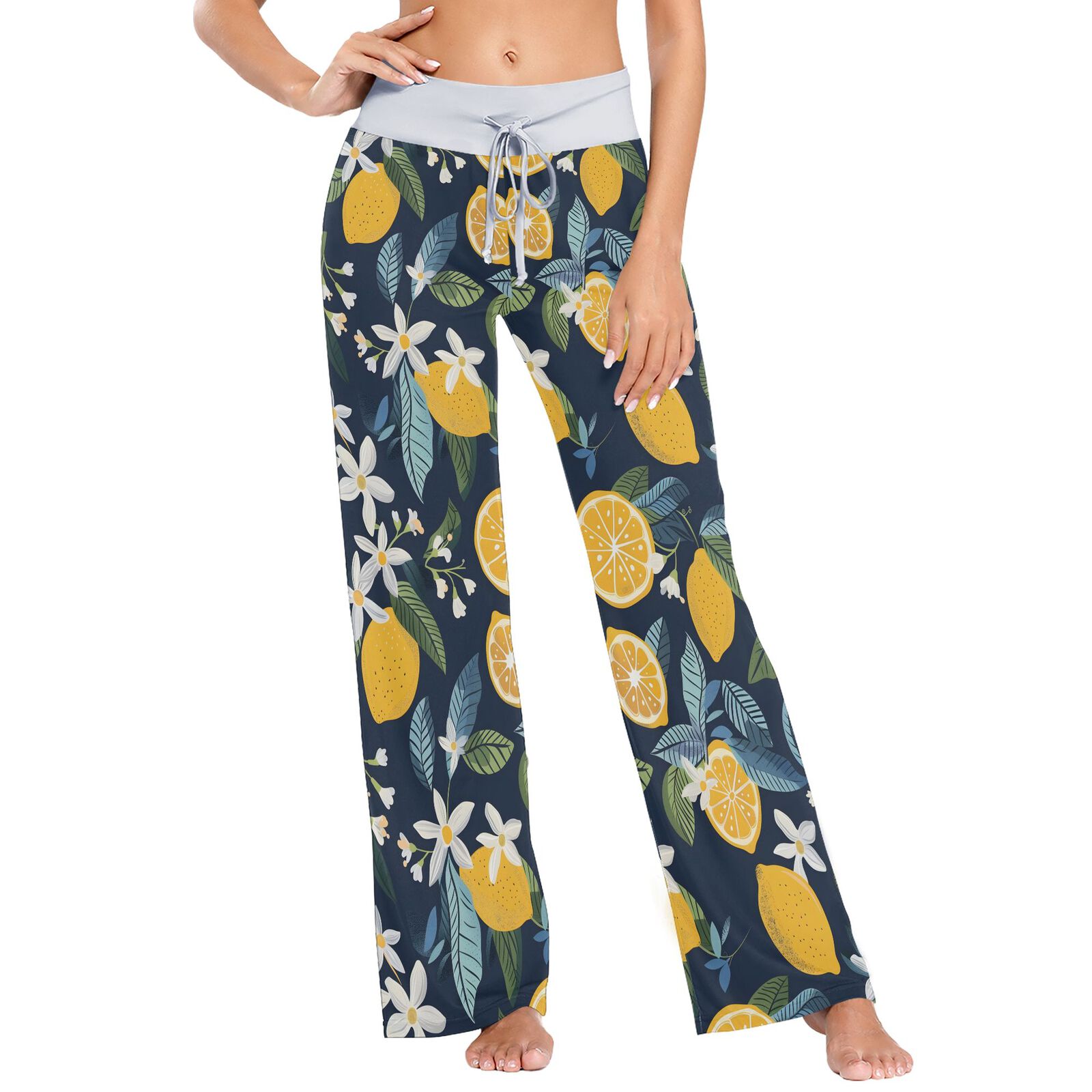 Ckdifva Lemon Fruits Lemon Blooms Womens Sleep Pajama Pants Waistband ...