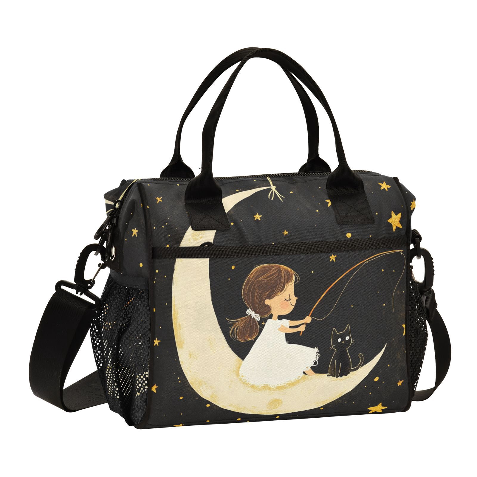Ckdifva Little Girl Cat Moon Stars Cooler Bag Cooler Cooling Tote Lunch ...