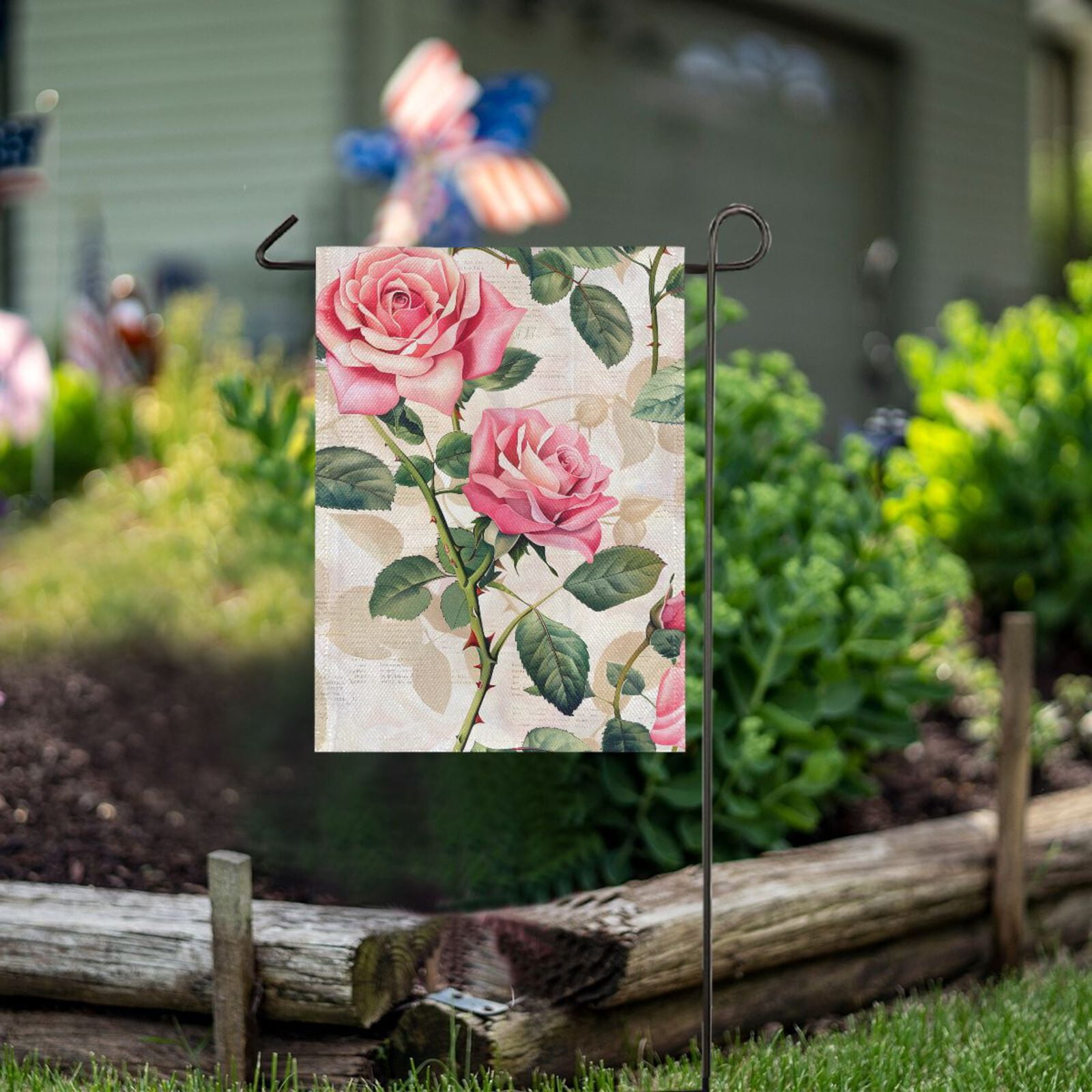 Ckdifva Pink Beautiful Rose Garden Flag 28 x 40 Inch Vertical Double ...