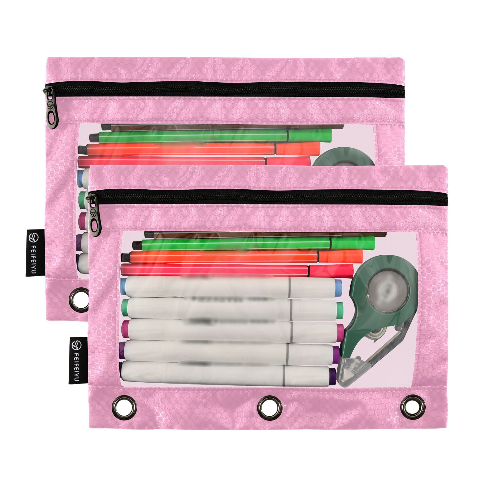 Ckdifva Pink Color Pencil Pouch 3 Ring Zipper Pencil Case Binder ...