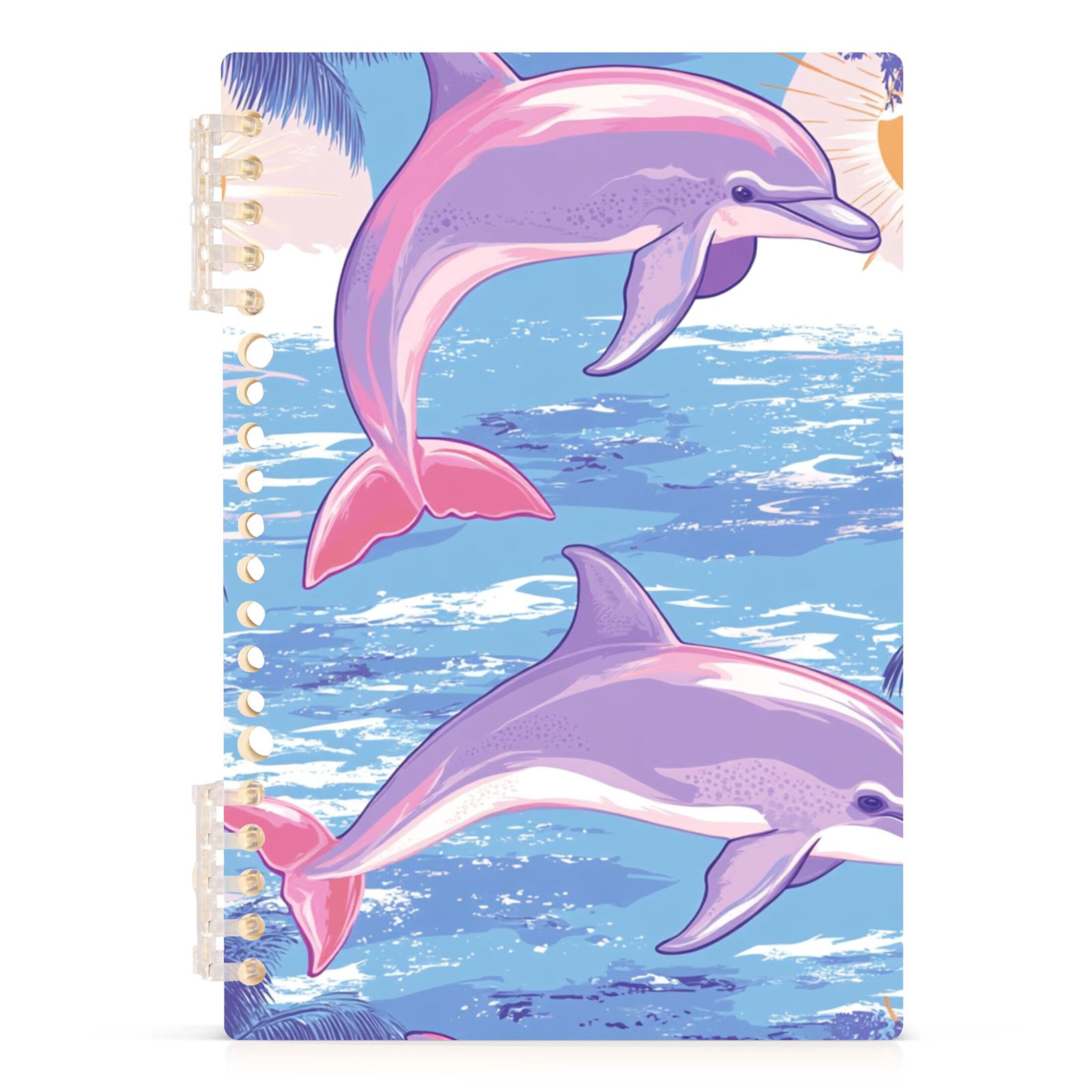 Ckdifva Pink Dolphins Sun Trees A5 Ring Binder Notebook Journey Note ...