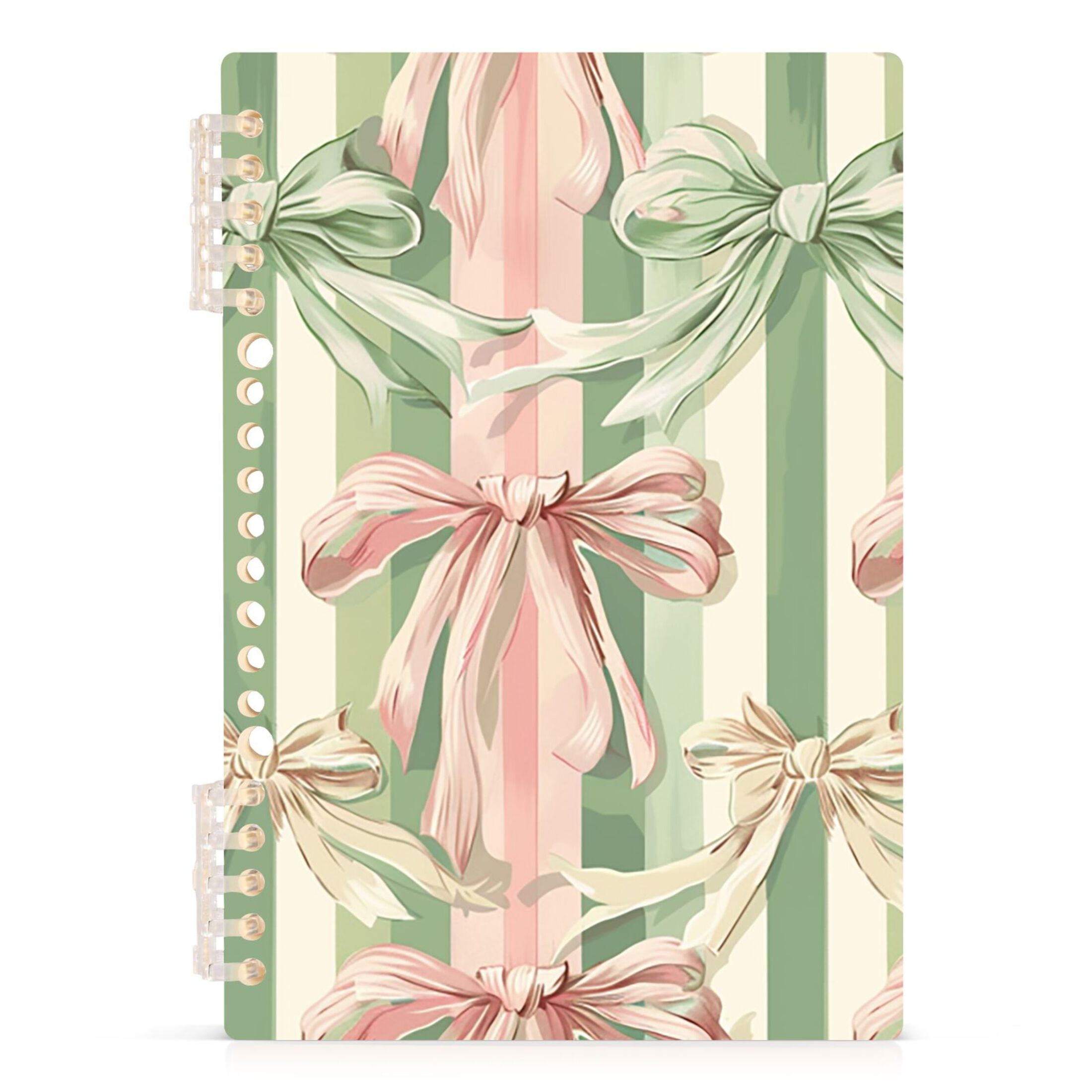 Ckdifva Pink Green Ribbons Stripe A5 Ring Binder Notebook Journey Note ...