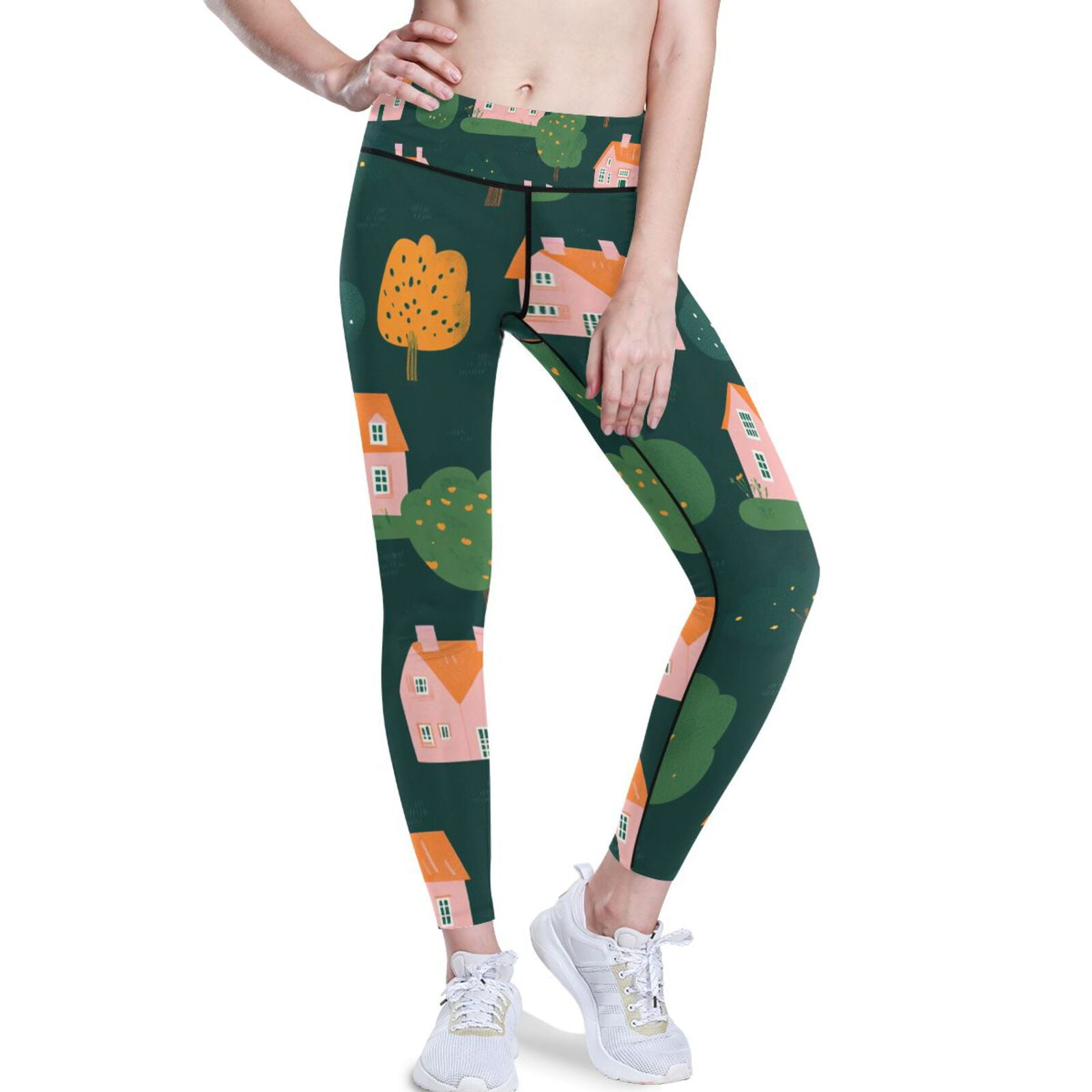 Ckdifva Pink Houses and Trees Yoga Pants with Pockets for Women Workout ...