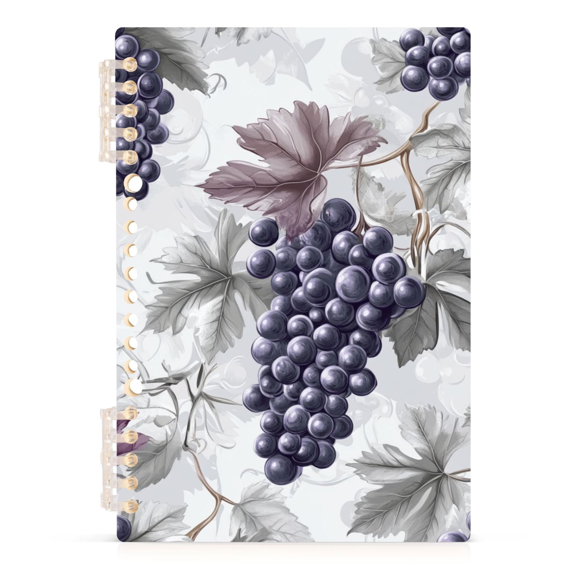 Ckdifva Purple Grapes Leaves A5 Ring Binder Notebook Journey Note Diary ...