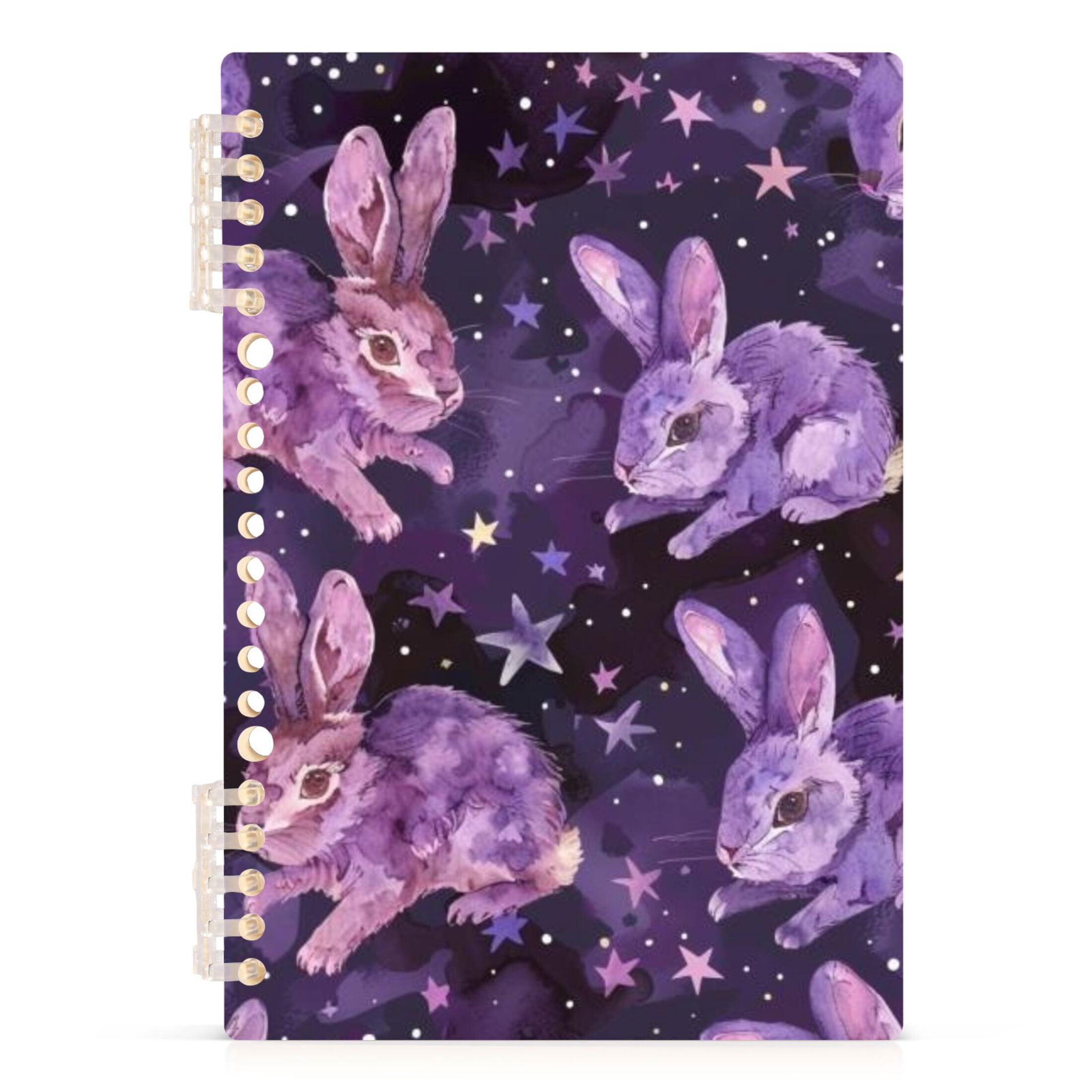 Ckdifva Purple Rabbits Stars A5 Ring Binder Notebook Journey Note Diary ...